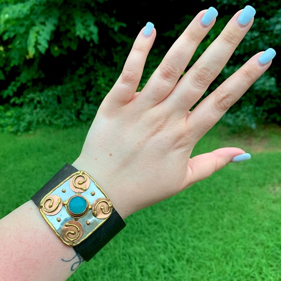 Hand Crafted | Jewelry | Gladiator Metal Medallion Leather Cuff | Poshmark